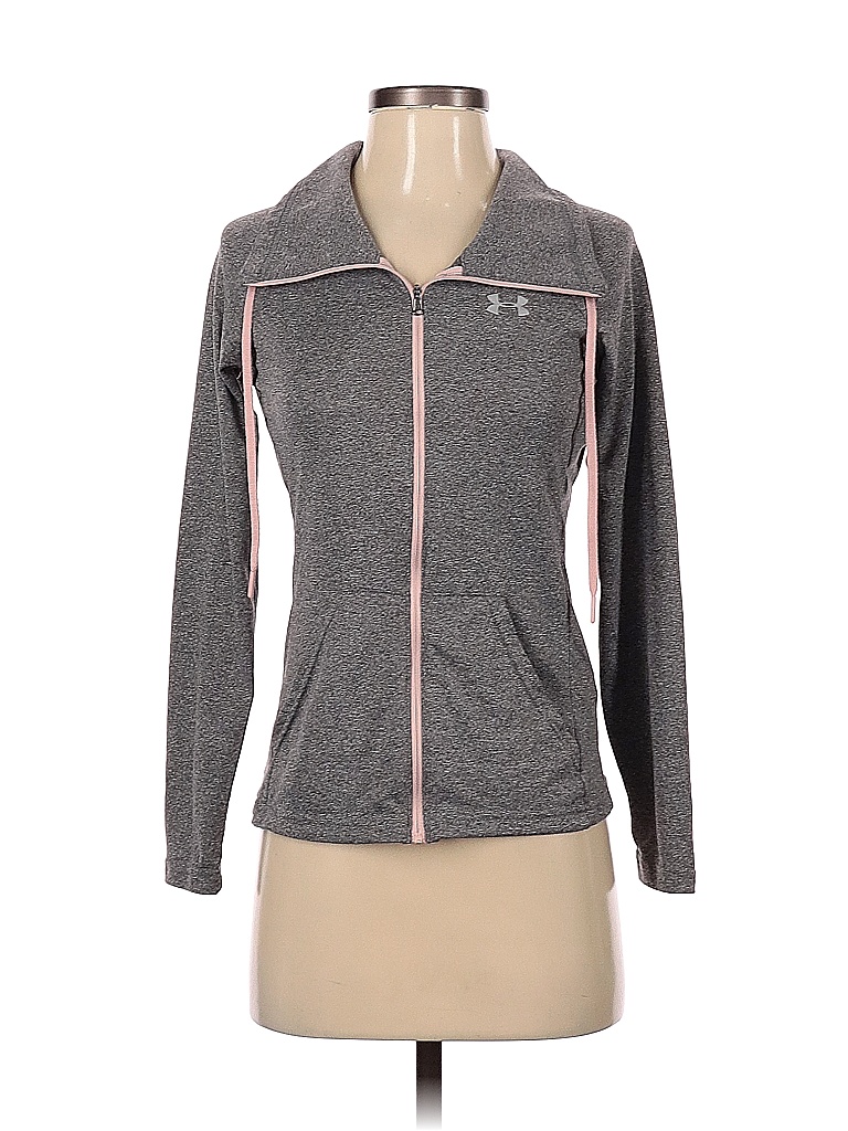 Under Armour 100% Polyester Solid Color Block Gray Track Jacket Size ...