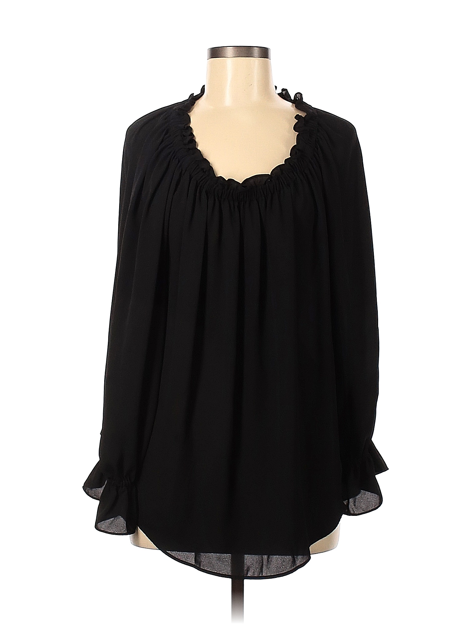 Talbots 100 Polyester Solid Black Long Sleeve Blouse Size M 81 Off