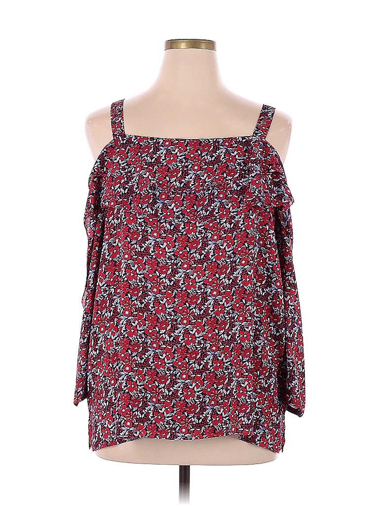 NYDJ 100% Polyester Floral Colored Red Sleeveless Blouse Size XL - 75% ...