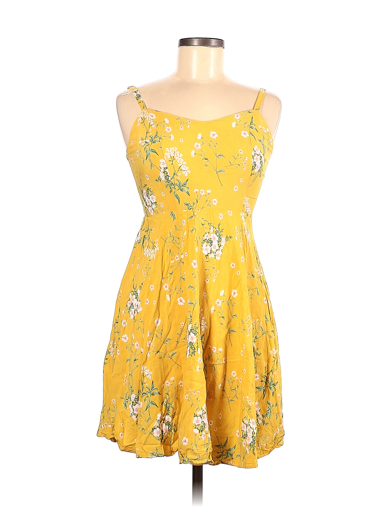 Old Navy 100 Rayon Floral Colored Yellow Casual Dress Size S 81 Off