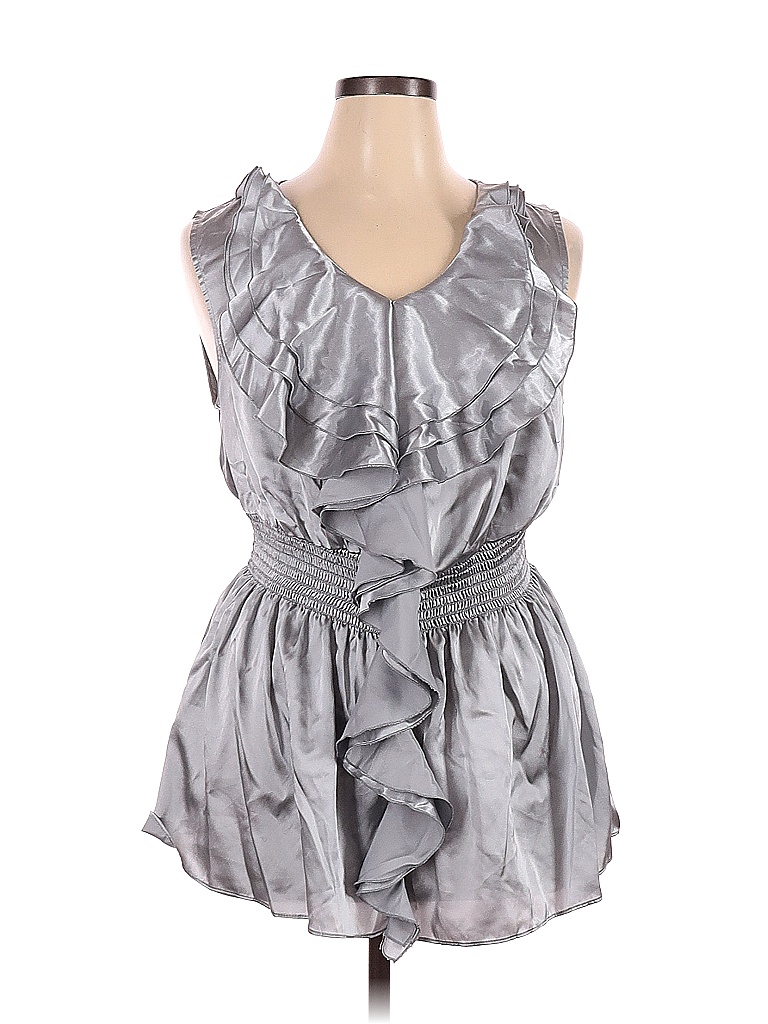 Ashley Stewart 100 Polyester Solid Silver Sleeveless Blouse Size 14