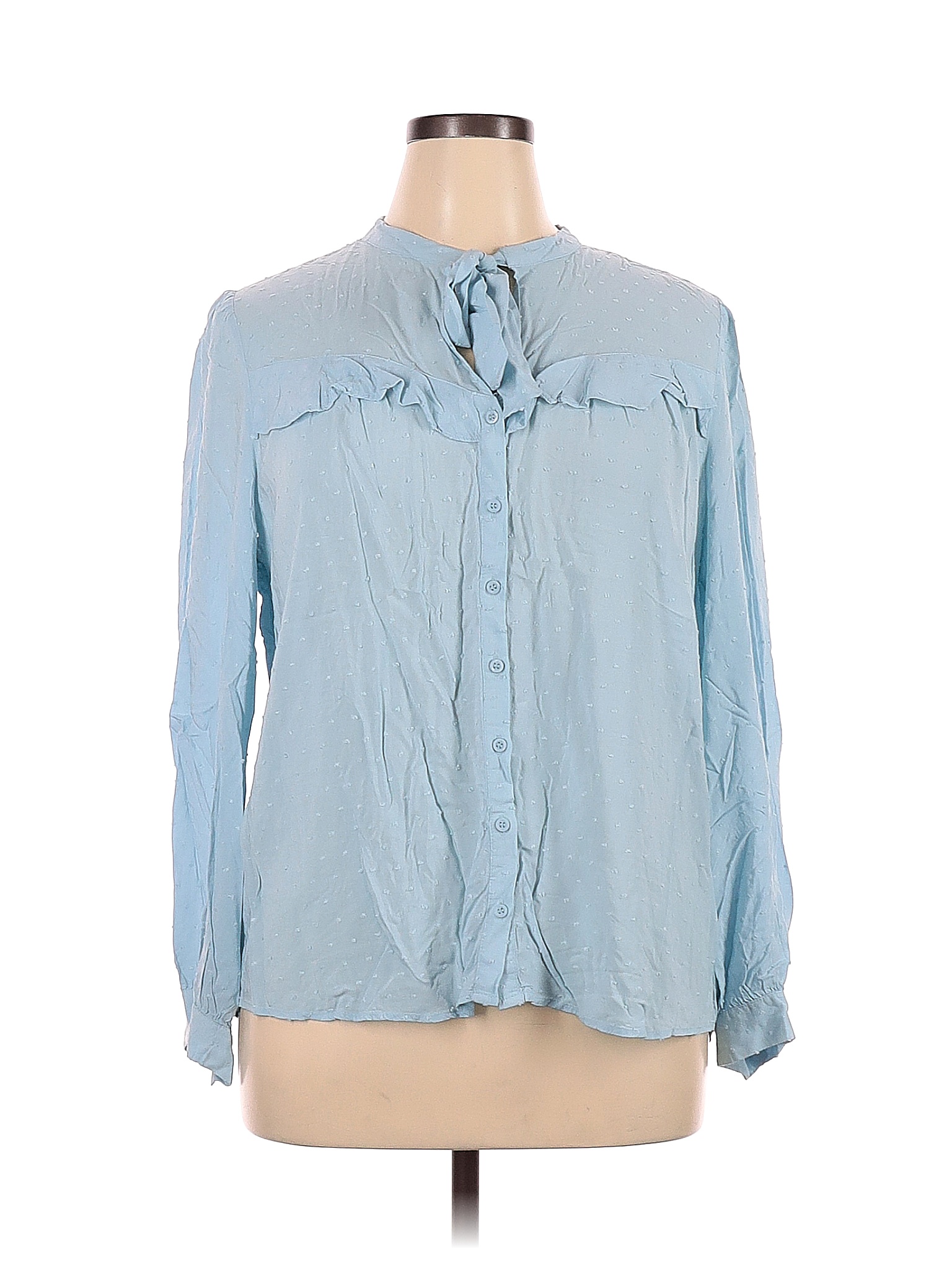 A N A A New Approach 100 Rayon Solid Blue Long Sleeve Blouse Size Xl