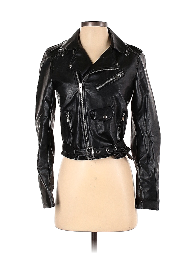 Love Tree 100% Polyurethane Solid Black Faux Leather Jacket Size S - 57 ...