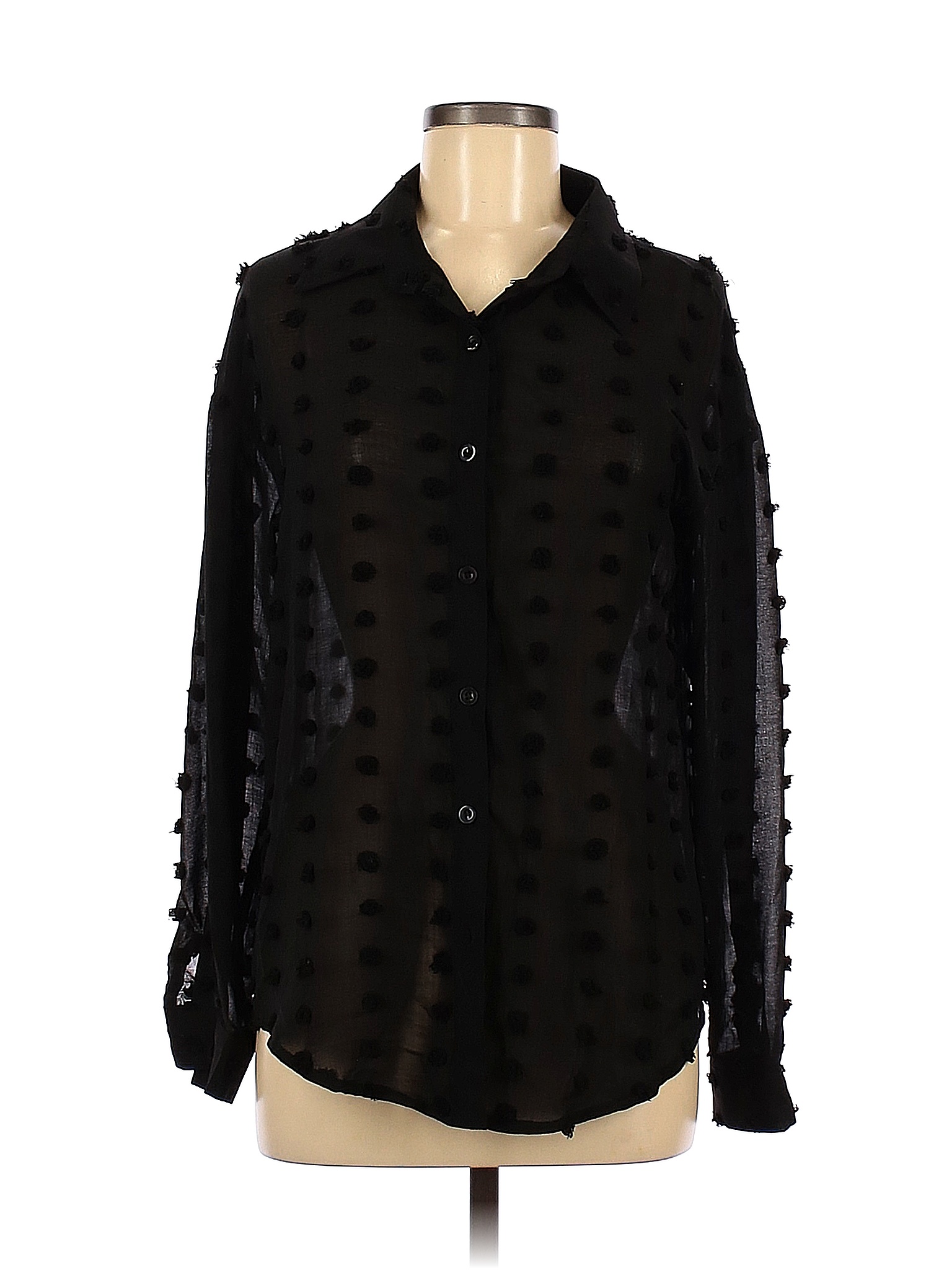 Assorted Brands 100 Polyester Polka Dots Black Long Sleeve Blouse Size