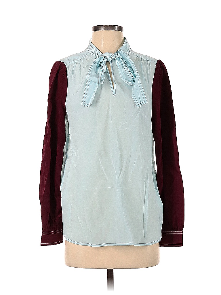 J.Crew 100% Silk Solid Blue Long Sleeve Silk Top Size S - 81% off | thredUP