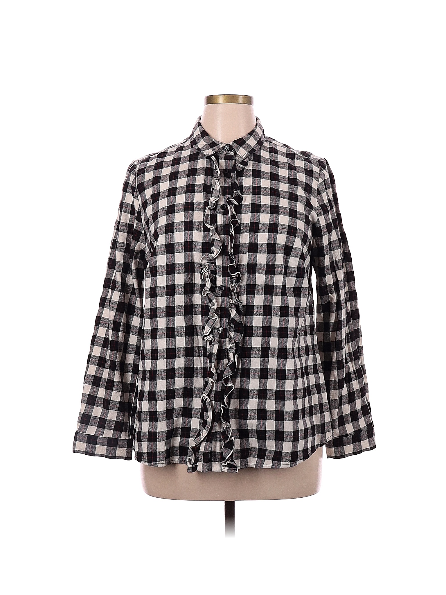 Eloquii Checkered Gingham Black Long Sleeve Button Down Shirt Size 16
