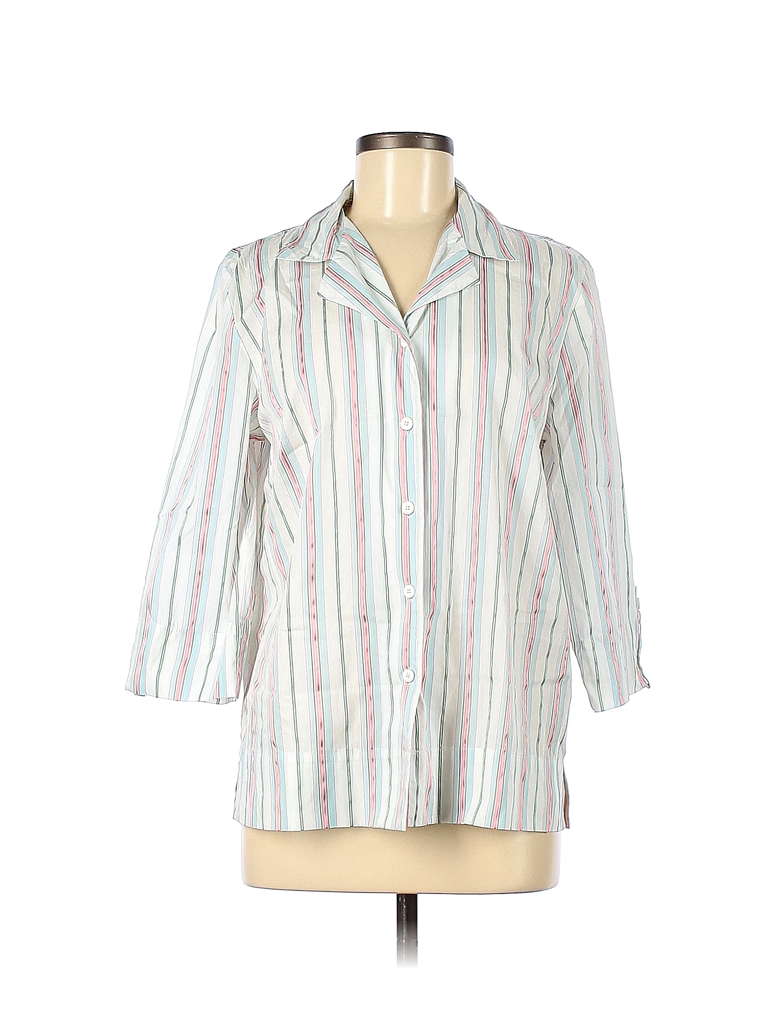 Koret Stripes White 3/4 Sleeve Button-Down Shirt Size M - 91% off | thredUP
