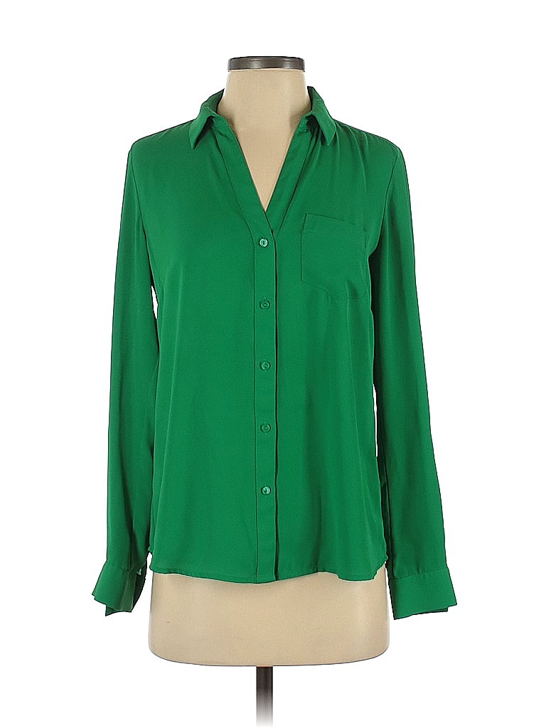 The Limited 100% Polyester Solid Green Long Sleeve Blouse Size S - 87% ...