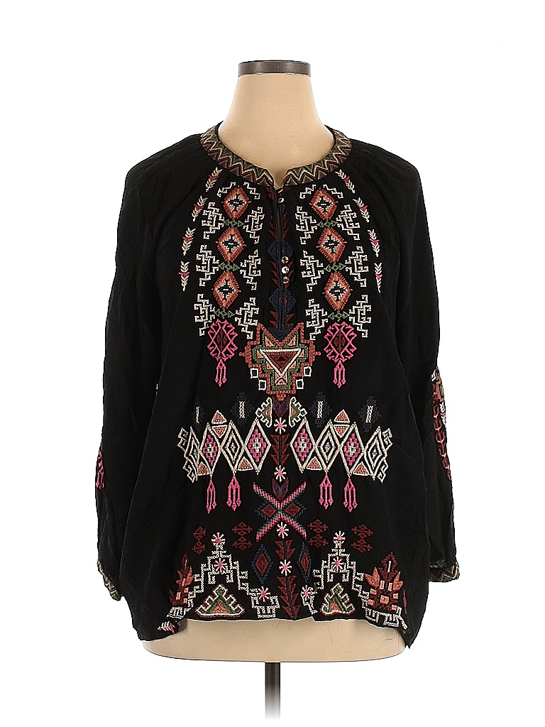 Johnny Was 100 Silk Black Long Sleeve Silk Top Size Xl 83 Off Thredup