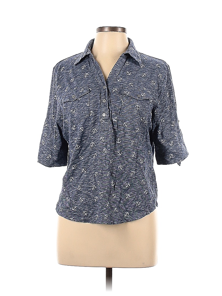 Cathy Daniels Blue Short Sleeve Button-Down Shirt Size L - 73% off ...