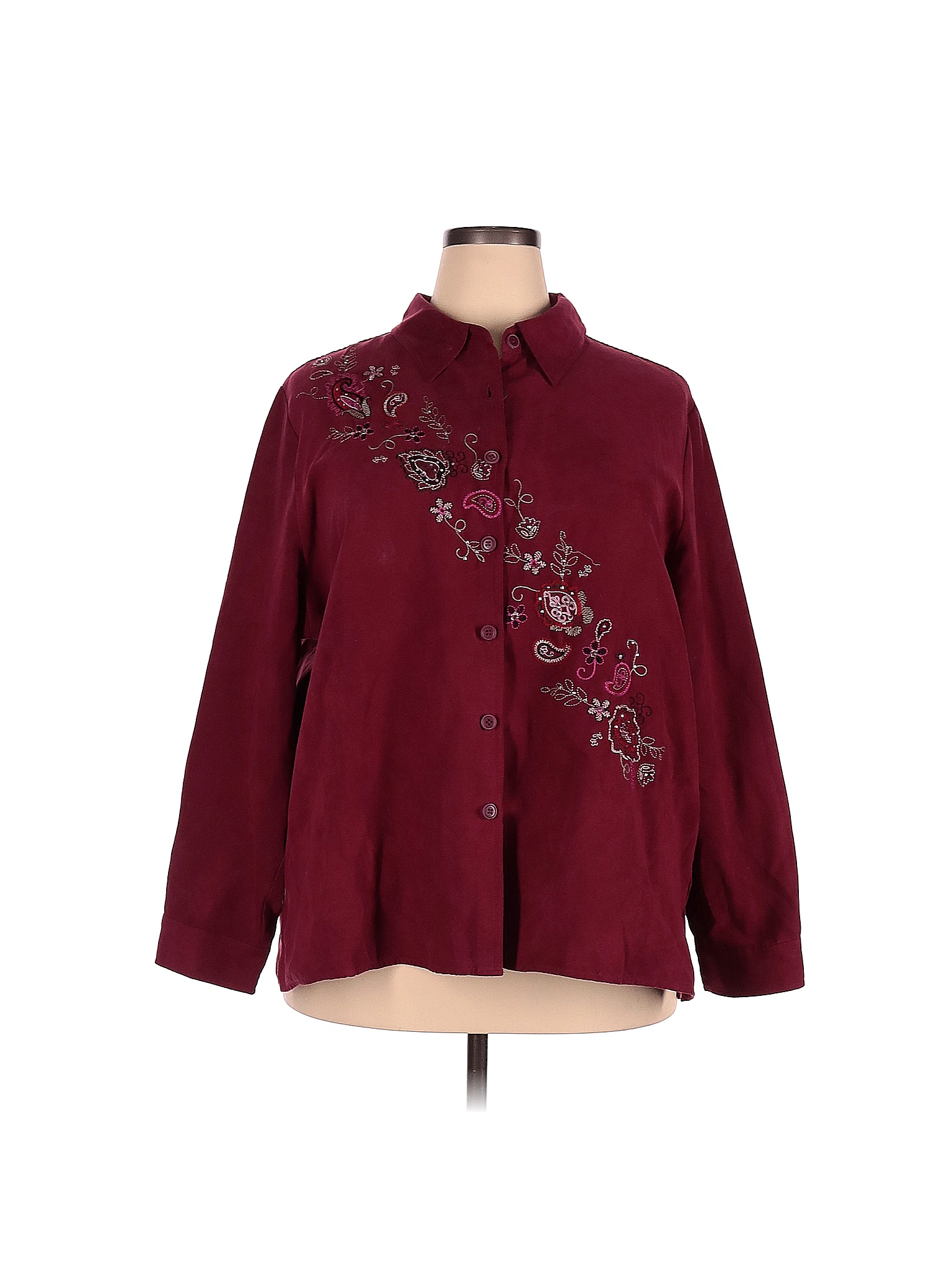 Breckenridge 100 Polyester Solid Maroon Burgundy Long Sleeve Blouse
