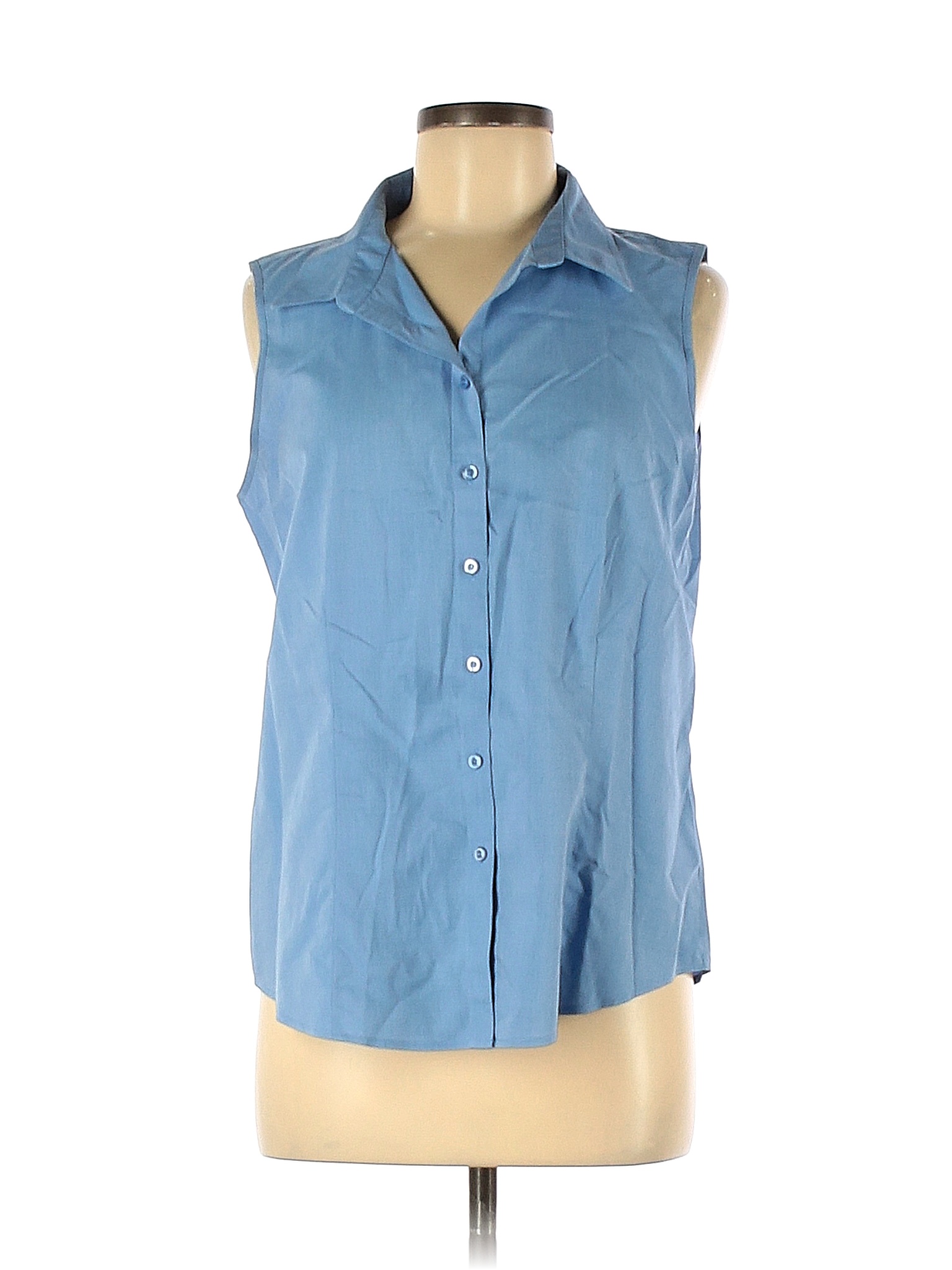 Talbots Outlet 100% Cotton Solid Blue Sleeveless Button-Down Shirt Size ...