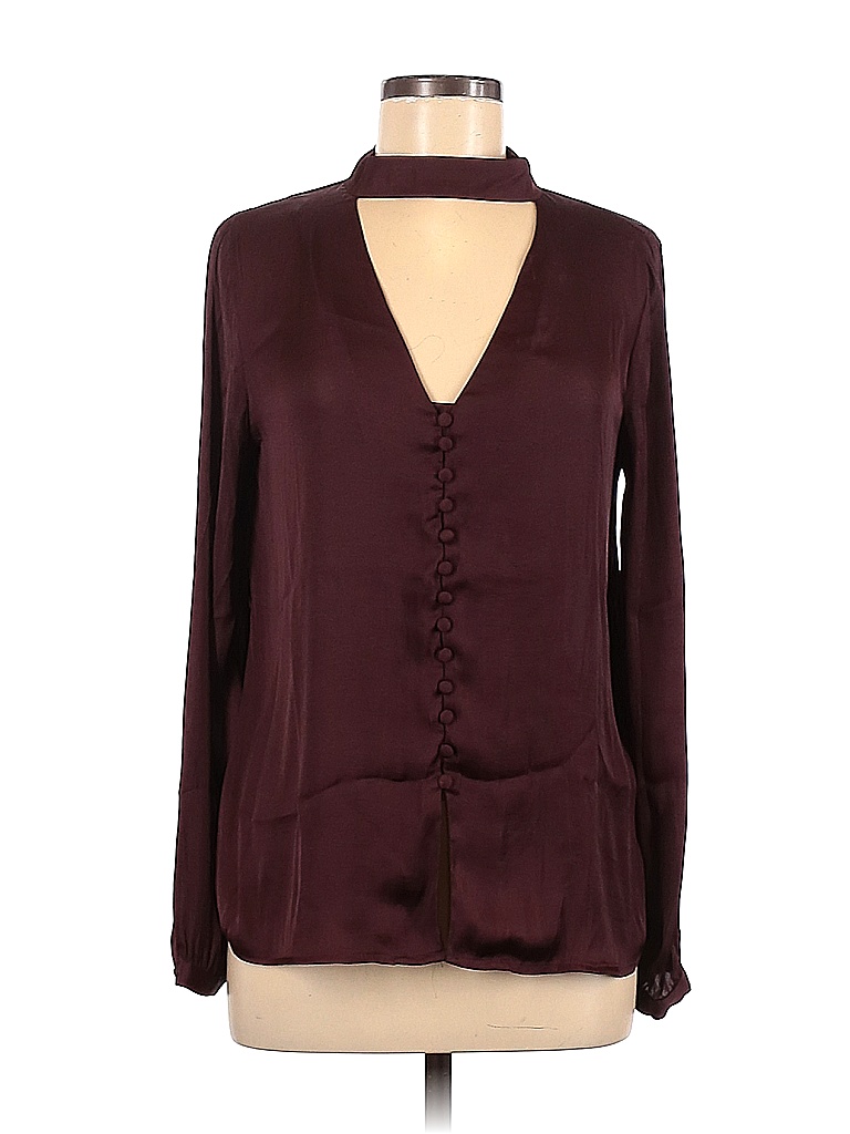 Bonworth 100 Polyester Solid Maroon Burgundy Long Sleeve Blouse Size 6
