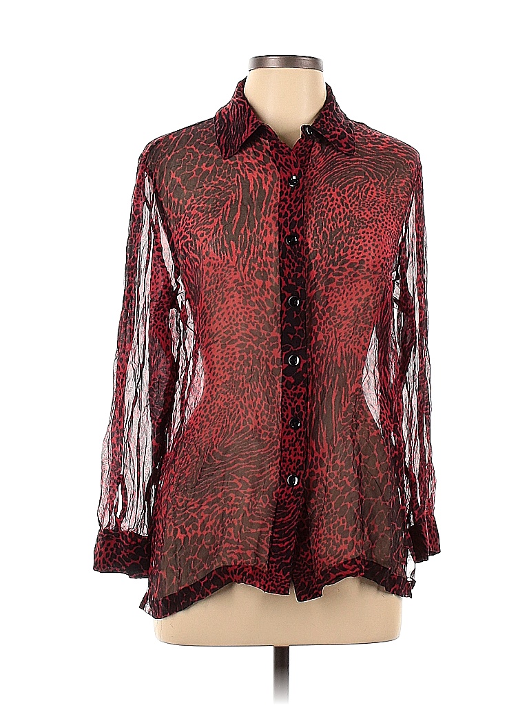 Draper's & Damon's 100% Silk Maroon Red Long Sleeve Silk Top Size L ...