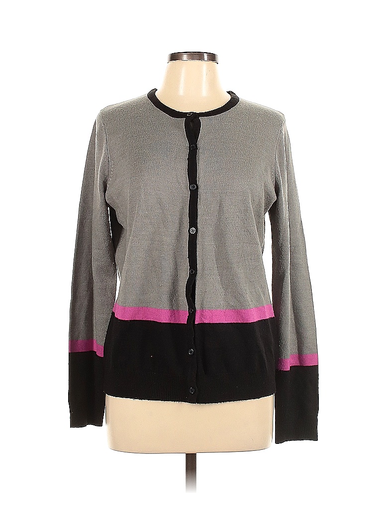 Croft & Barrow 100% Acrylic Solid Color Block Gray Cardigan Size L - 66 ...