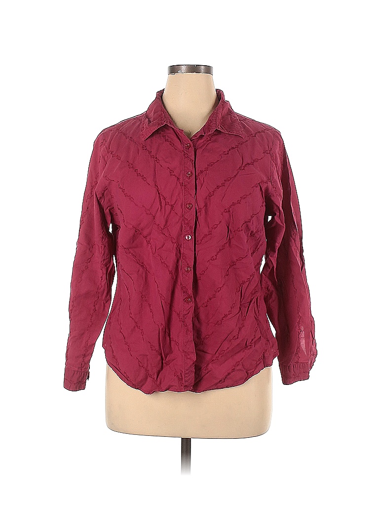 White Stag 100% Cotton Red Long Sleeve Button-Down Shirt Size 18 - 20 ...