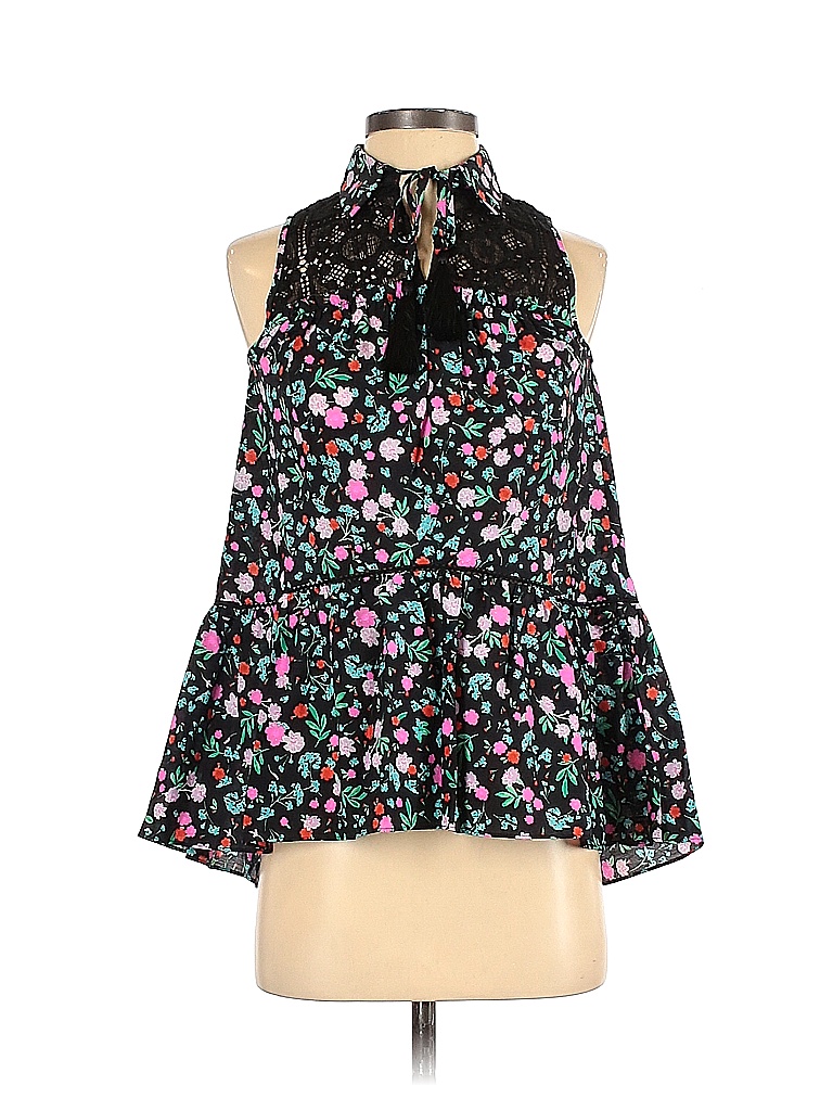Kate Spade New York Floral Multi Color Black Sleeveless Blouse Size XXS ...