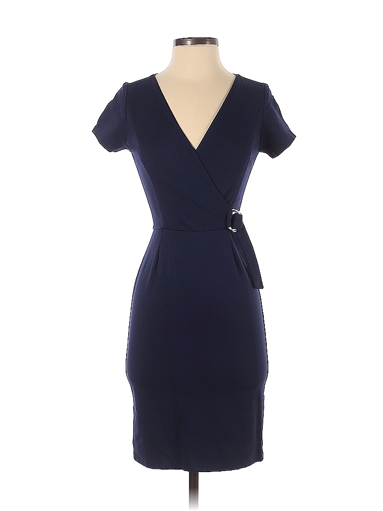 Slate & Willow Solid Blue Navy Faux Wrap Sheath Size S - 77% off | thredUP