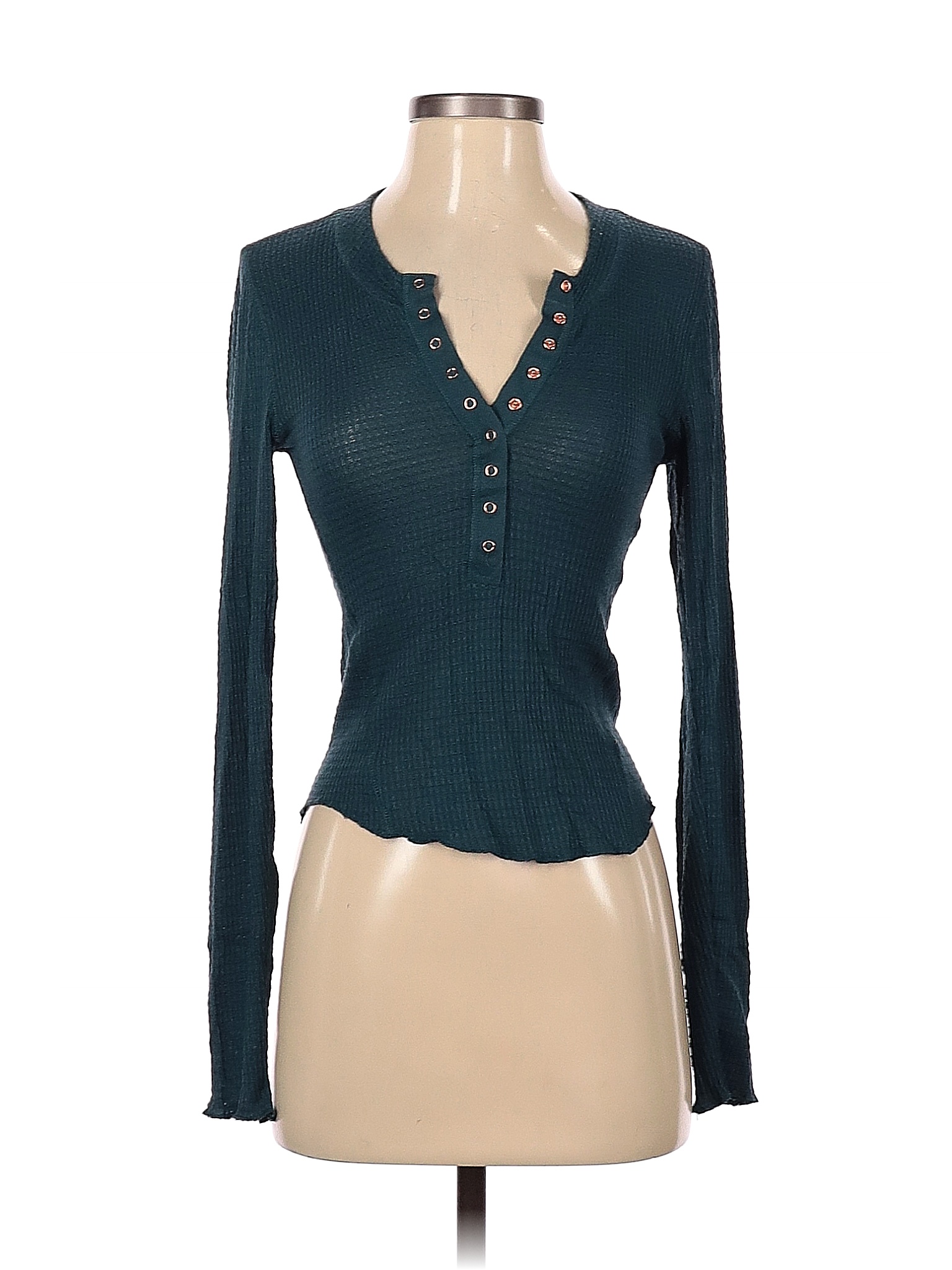 Intimately by Free People Solid Teal Long Sleeve Henley Size Sm - P ...