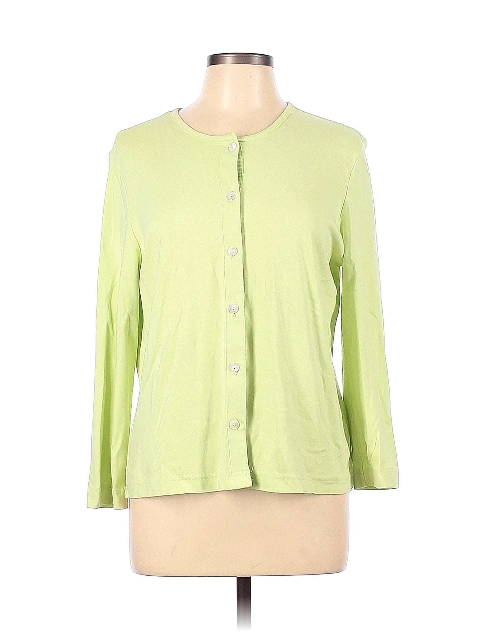 Appleseeds 100% Cotton Solid Color Block Colored Green Cardigan Size L ...