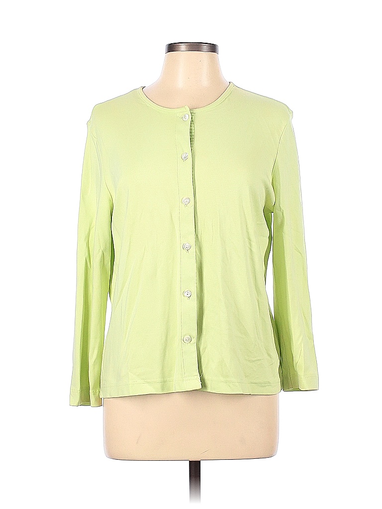 Appleseeds 100% Cotton Solid Color Block Colored Green Cardigan Size L ...