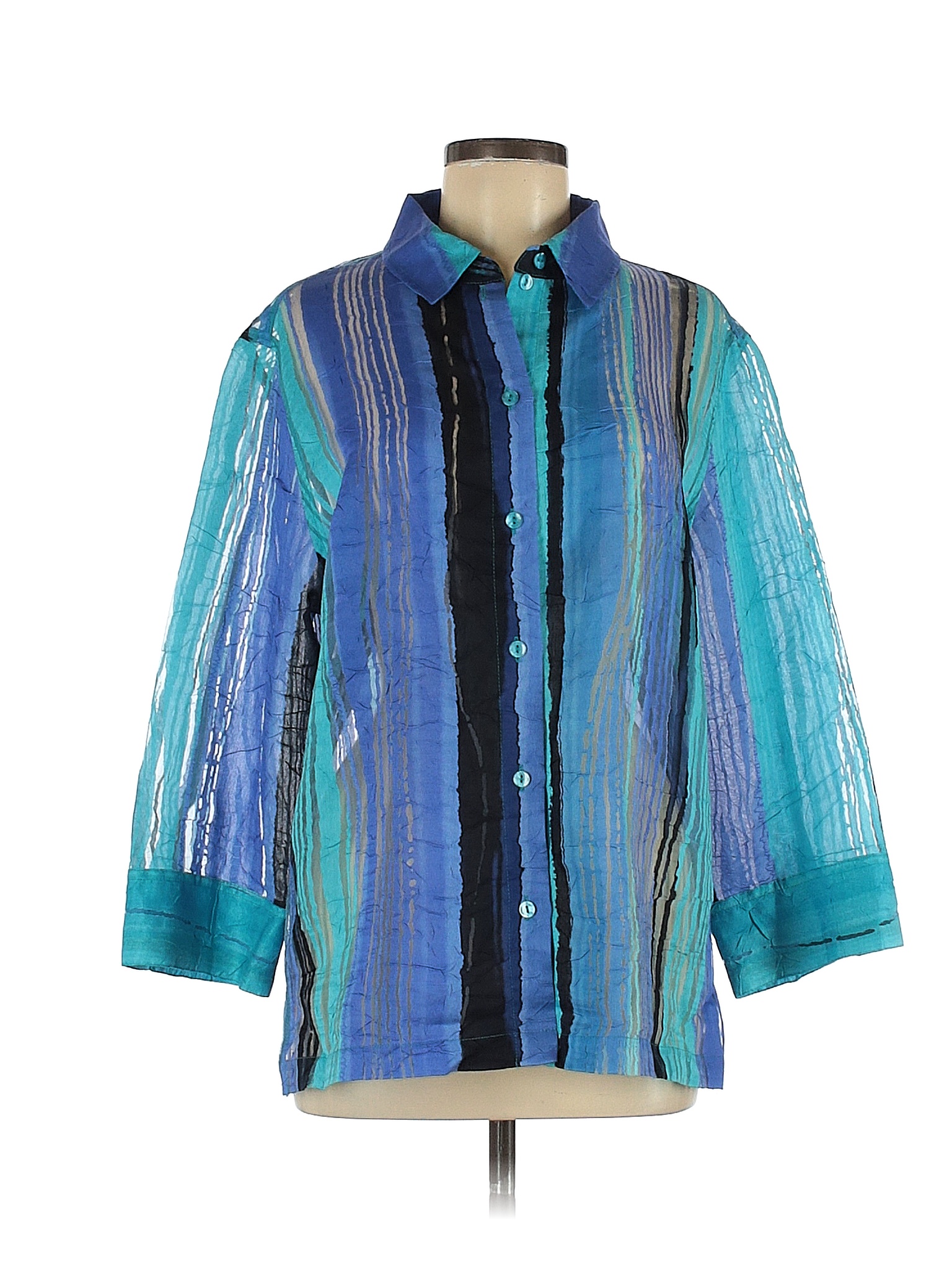 TanJay Color Block Stripes Colored Blue Long Sleeve Blouse Size M - 82% ...