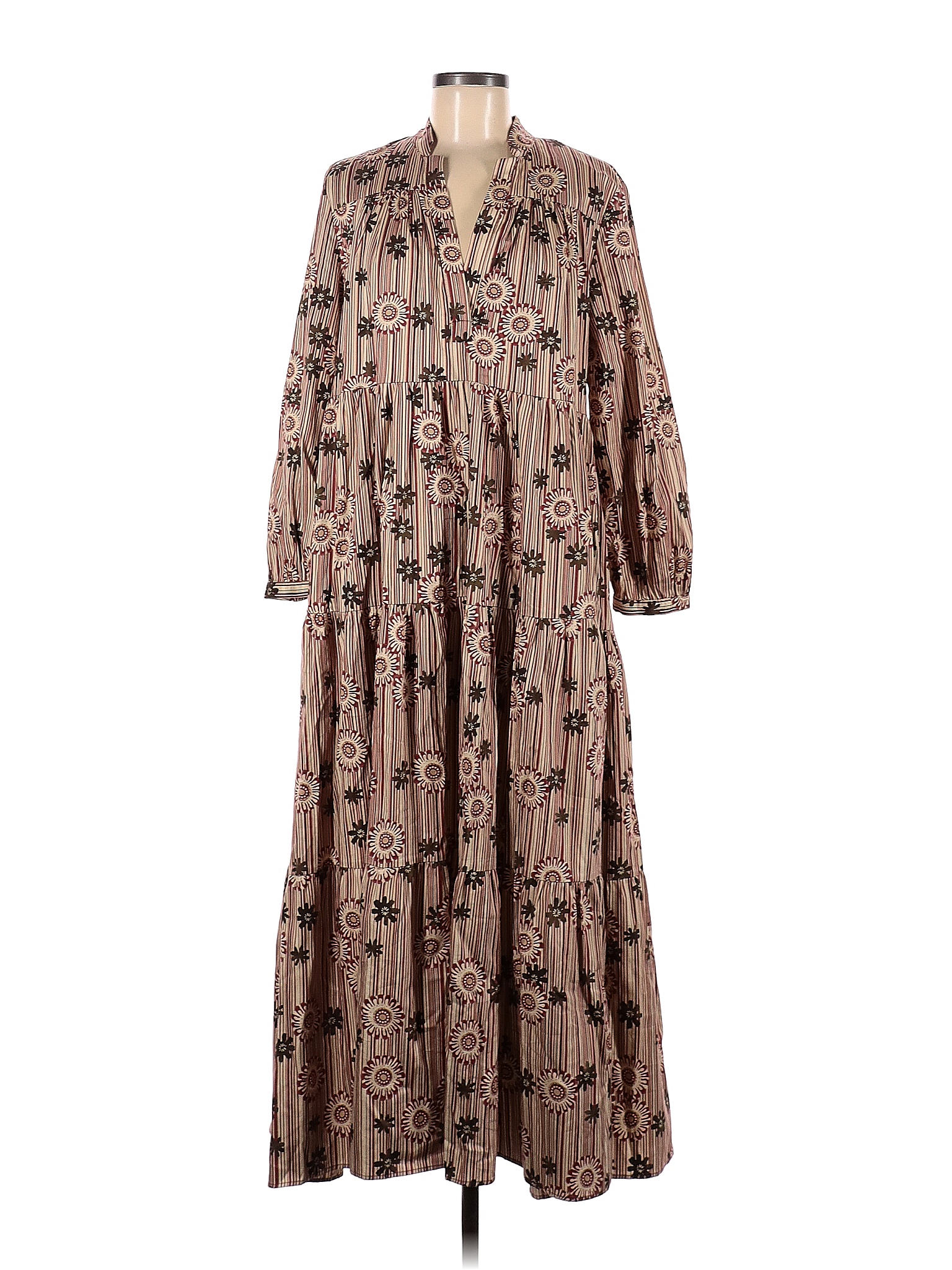 Zara 100 Cotton Floral Tan Casual Dress Size M 34 Off Thredup
