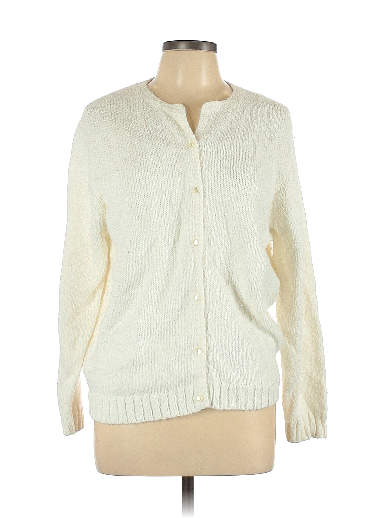 Appleseeds 100% Acrylic Solid Ivory Cardigan Size L - 62% off | thredUP