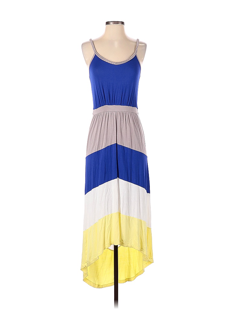 Design History Color Block Stripes Multi Color Blue Casual Dress Size S