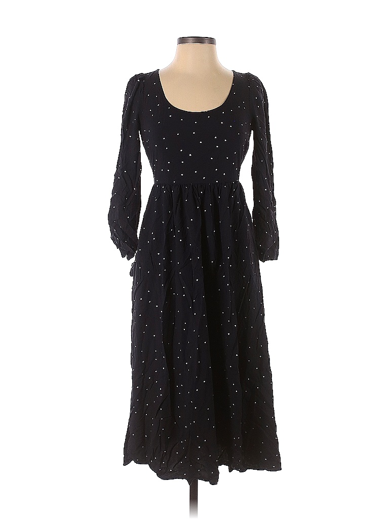 Madewell 100 Viscose Polka Dots Black Blue Casual Dress Size 2 67