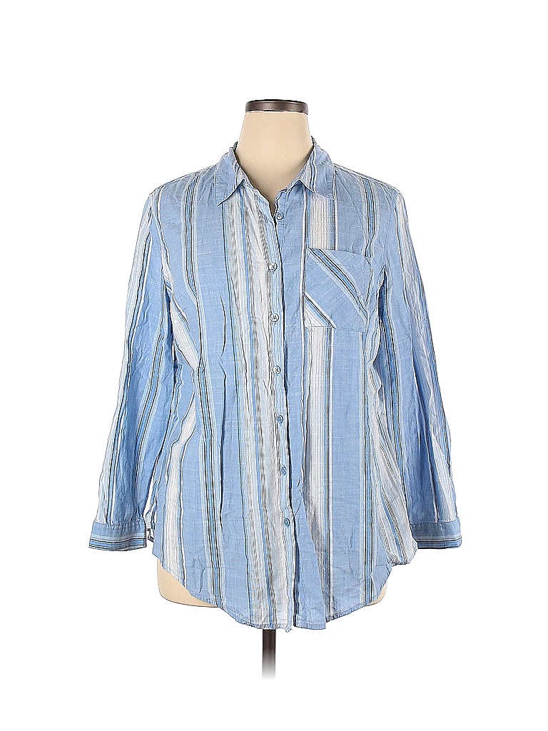 Terra & Sky 100% Cotton Blue Long Sleeve Button-Down Shirt Size 0X (Plus) - 47% off | thredUP