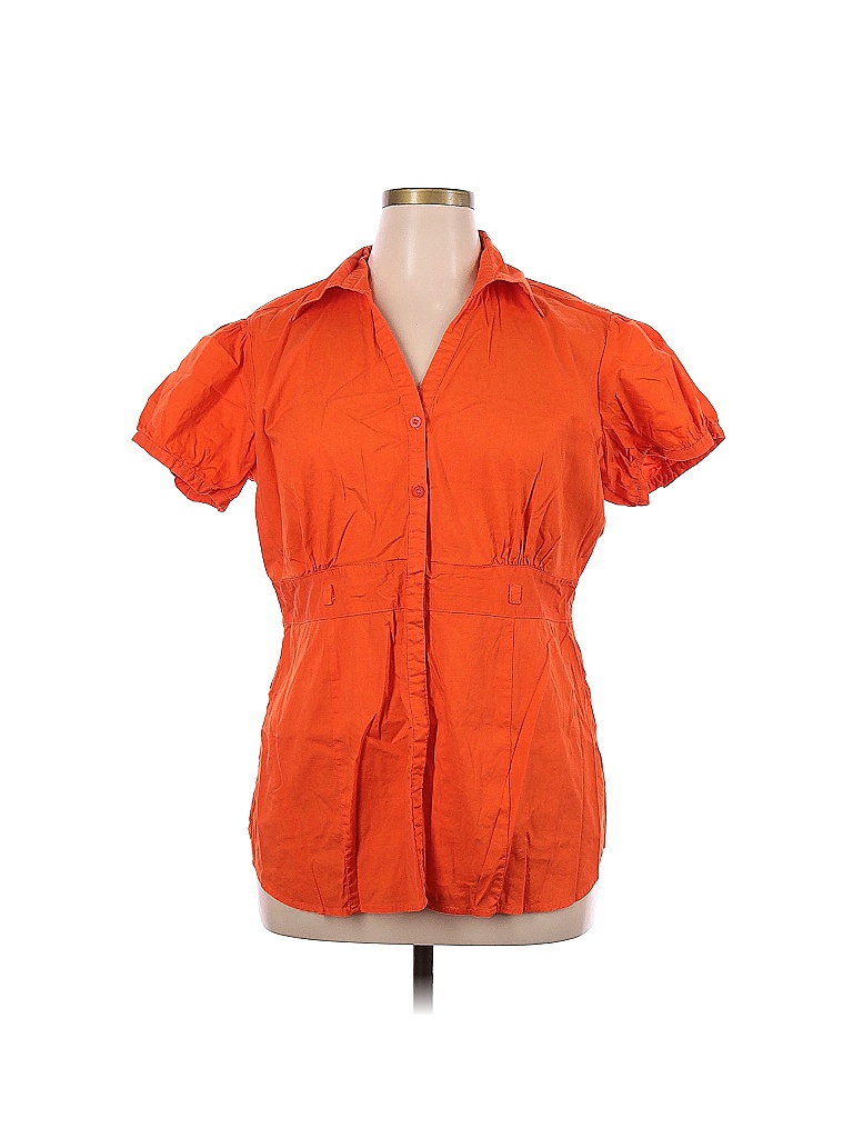 Ashley Stewart Orange Short Sleeve Button Down Shirt Size 16 Plus