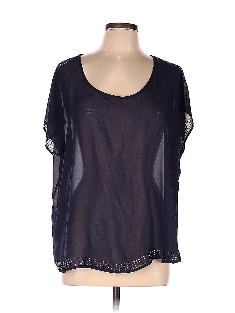 Penelope 100 Polyester Solid Blue Short Sleeve Blouse Size 3x Plus