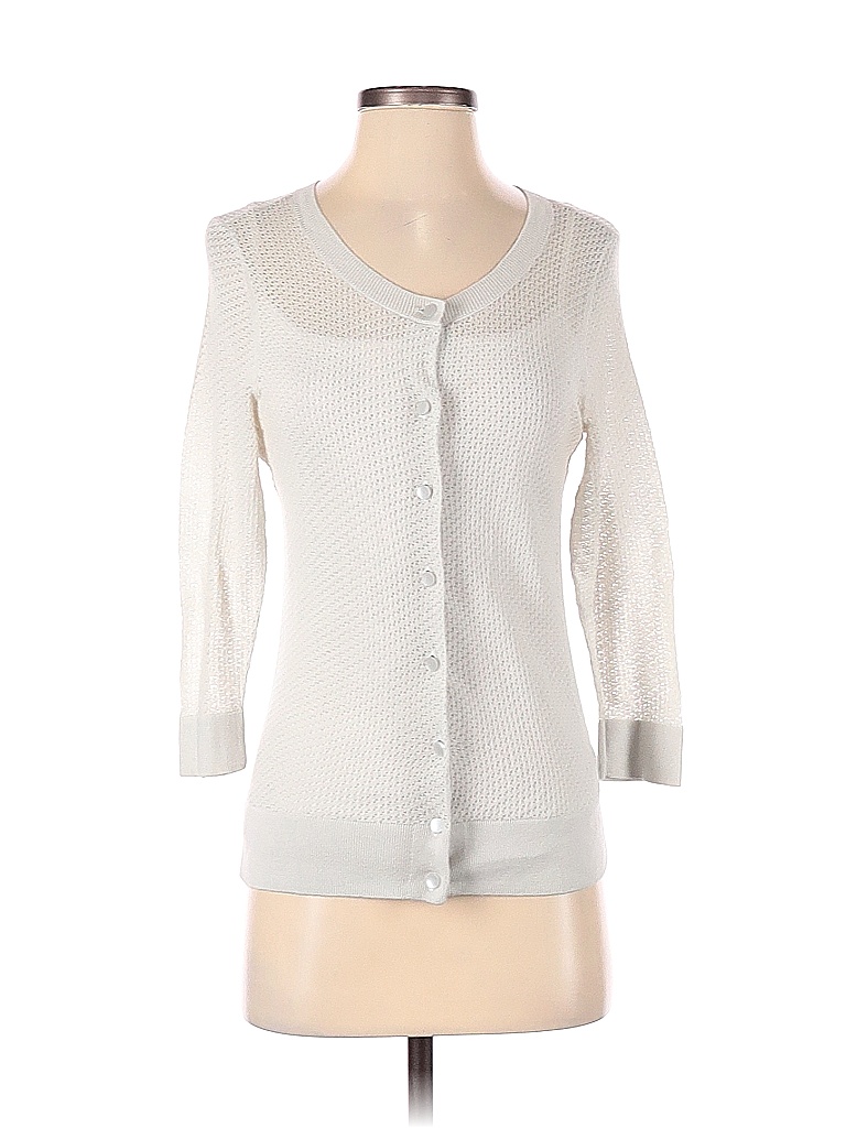 Talbots 100% Pima Cotton Solid White Gray Cardigan Size S (Petite) - 80 ...