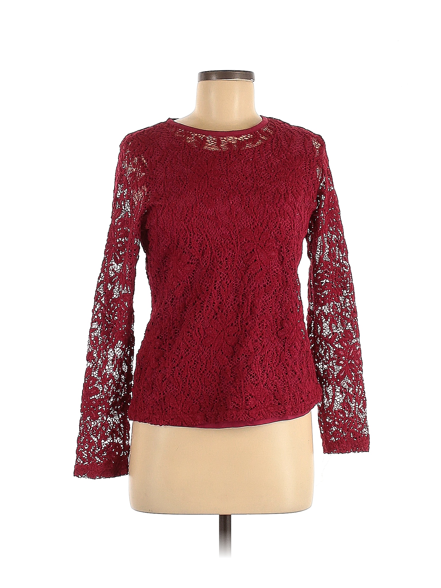 Croft And Barrow Color Block Solid Red Long Sleeve Blouse Size M 76