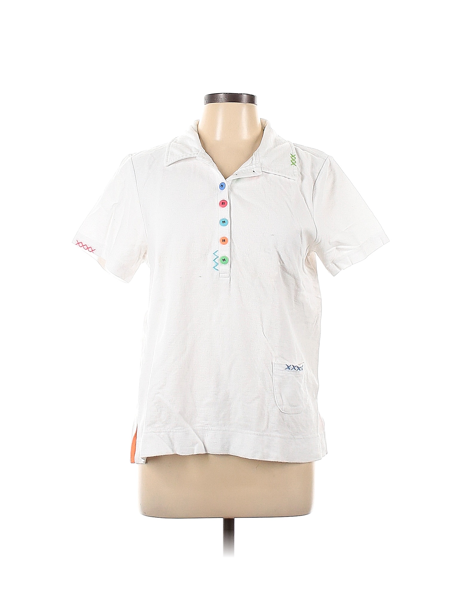 Onque Casuals 100% Cotton Solid White Short Sleeve Polo Size L - 69% ...