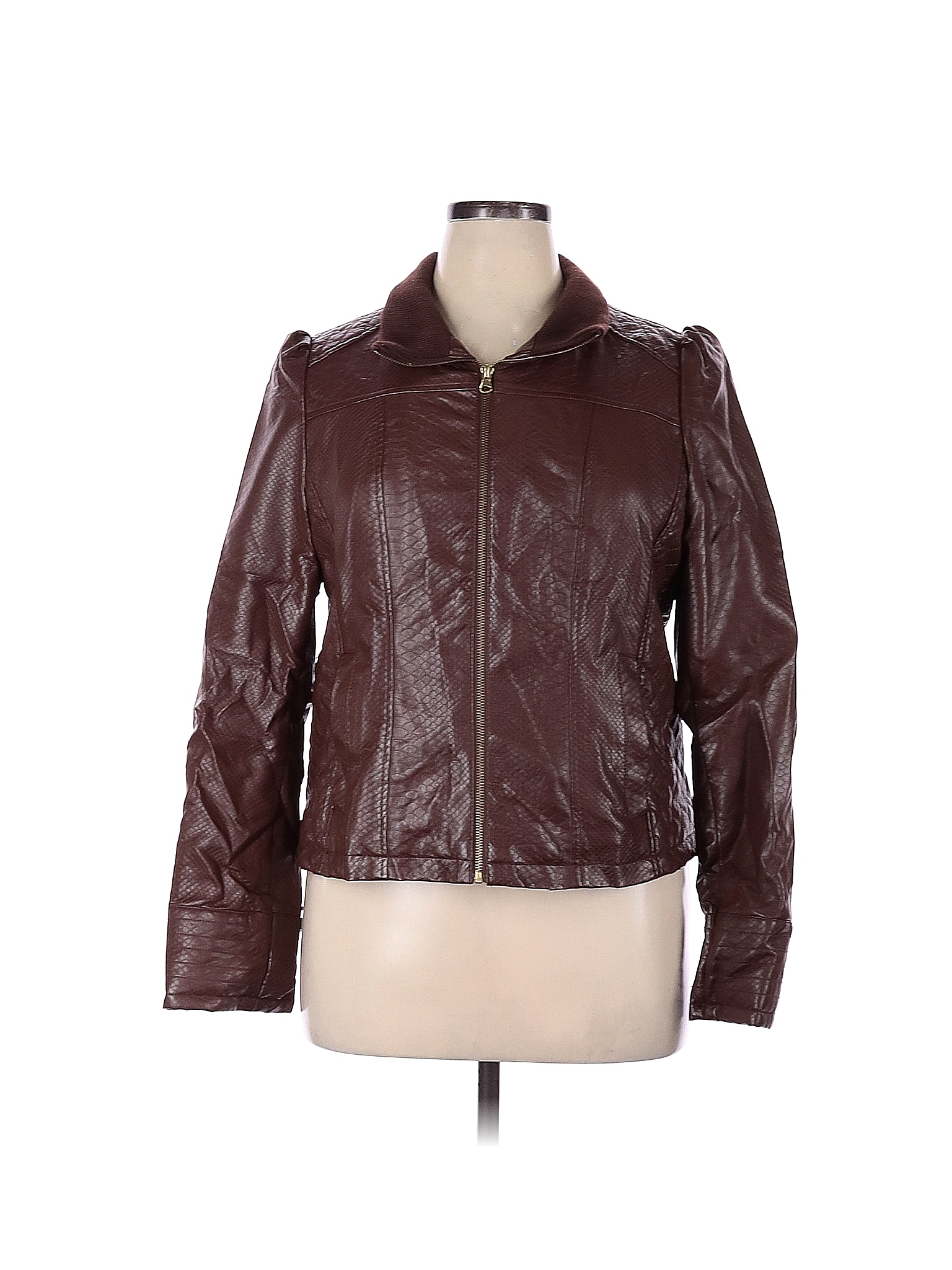 Cj Banks 100% Polyurethane Solid Maroon Brown Faux Leather Jacket Size ...