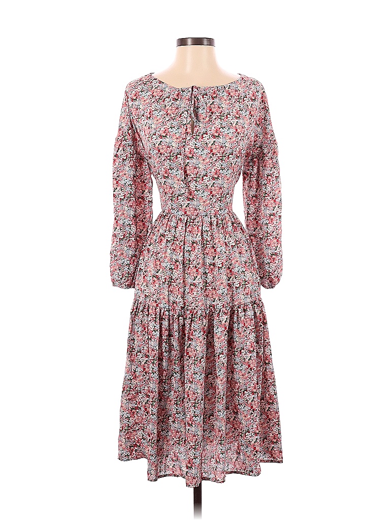 Boohoo 100% Polyester Floral Multi Color Pink Casual Dress Size 4 - 76% ...