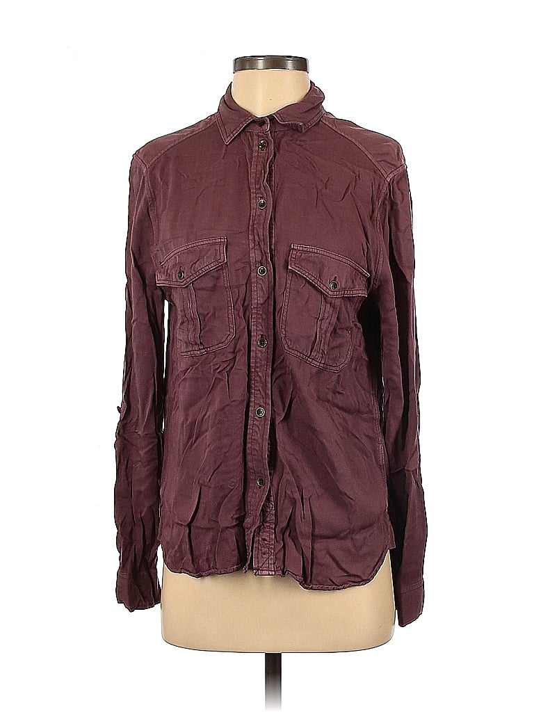 American Eagle Outfitters 100 Viscose Solid Burgundy Long Sleeve