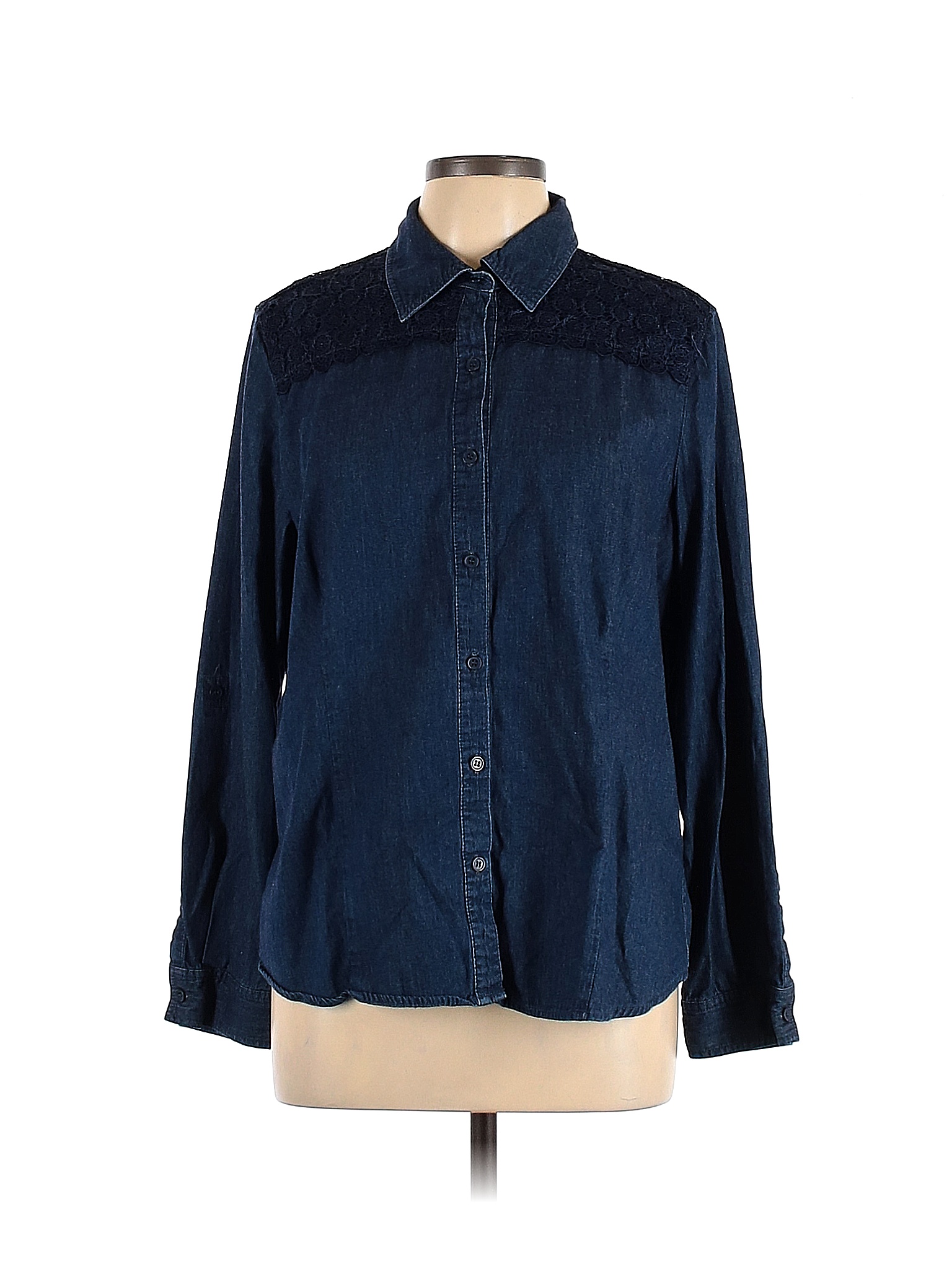 Appleseeds 100% Cotton Blue Long Sleeve Button-Down Shirt Size L - 62% ...