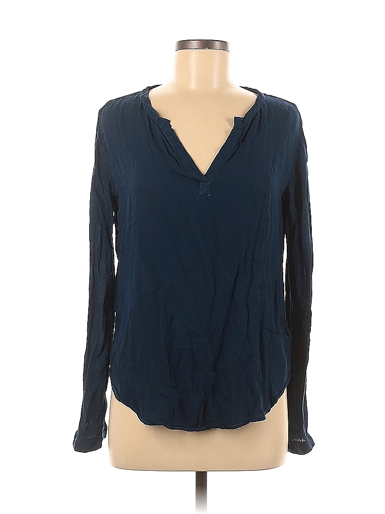 Cloth & Stone 100% Rayon Solid Colored Blue Long Sleeve Blouse Size M ...