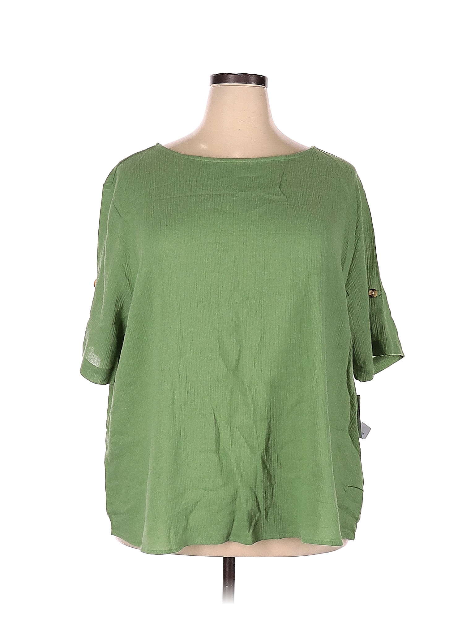 Jessica London 100 Cotton Green Short Sleeve Blouse Size 26 Plus