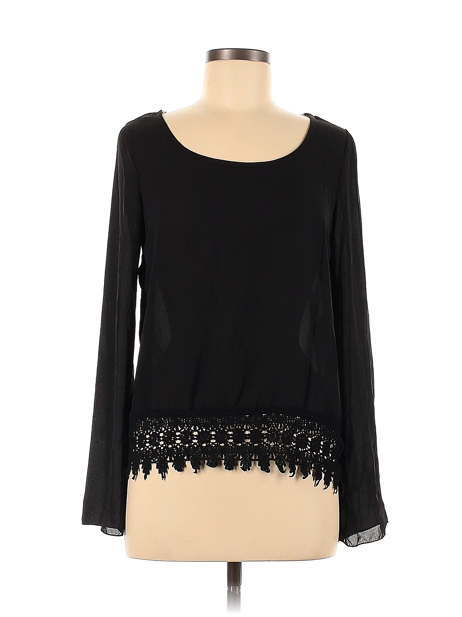 Wet Seal 100 Polyester Solid Black Long Sleeve Blouse Size M 64 Off