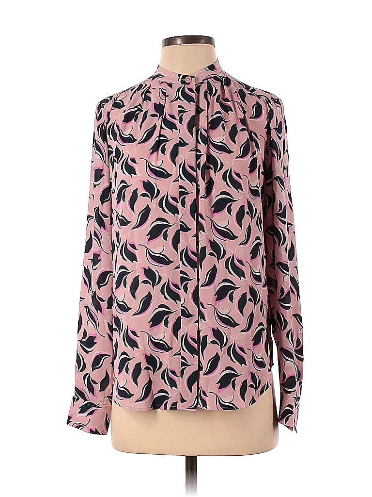 Ann Taylor 100 Polyester Tropical Colored Purple Long Sleeve Blouse