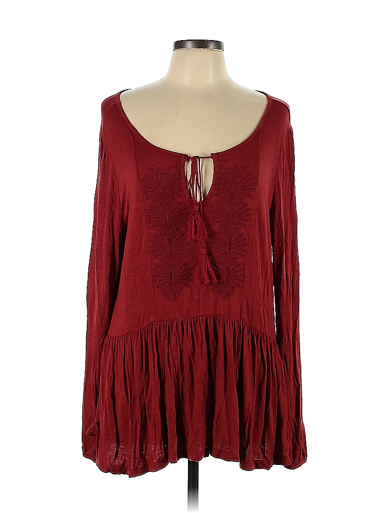 Max Jeans Solid Maroon Burgundy Long Sleeve Top Size L - 65% off | thredUP