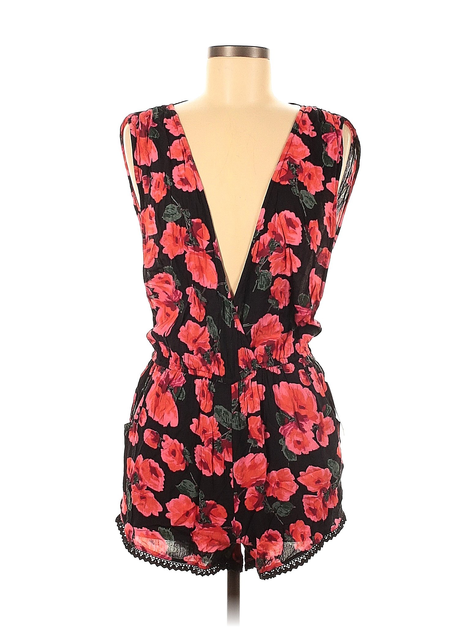 Billabong 100% Rayon Floral Red Romper Size M - 59% off | thredUP