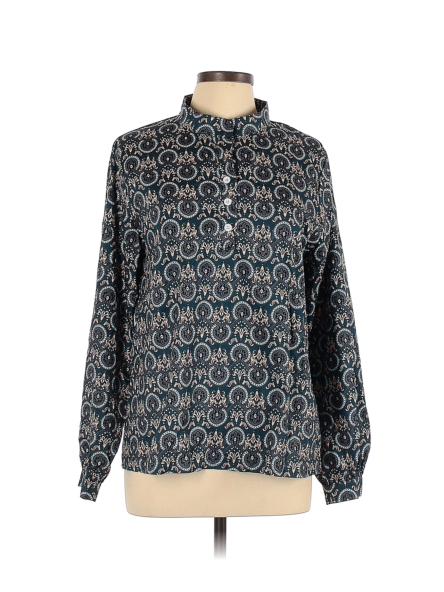Misslook 100% Cotton Teal Long Sleeve Button-Down Shirt Size L - 80% ...