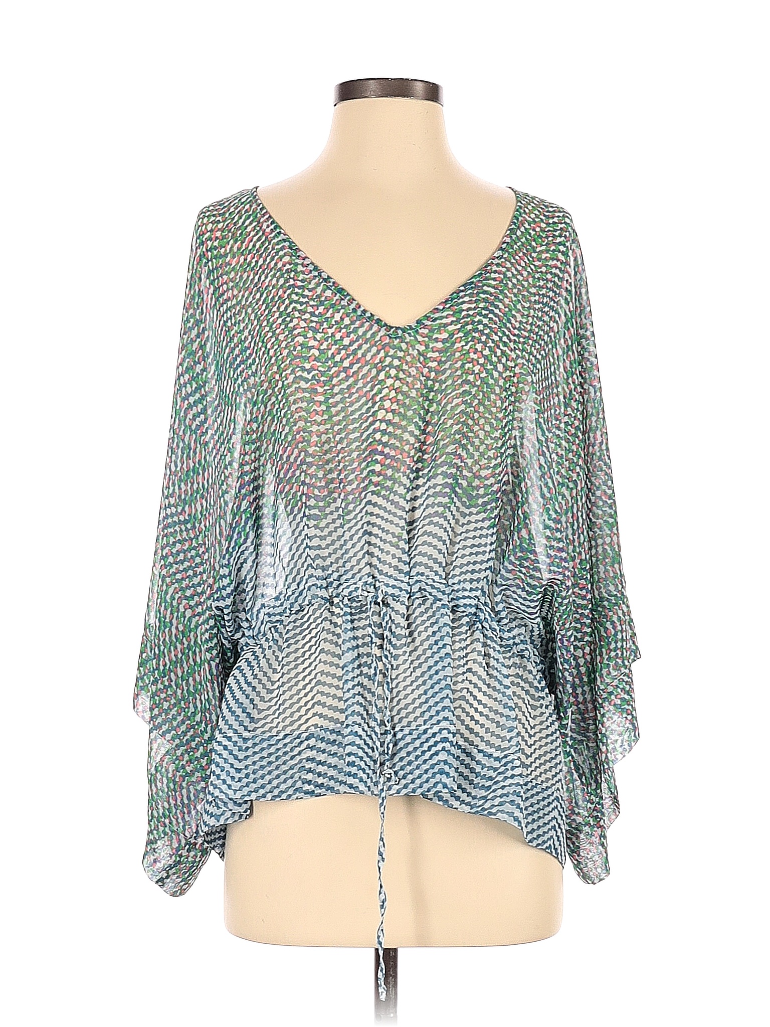 Cabi 100 Polyester Chevron Herringbone Chevron Green Short Sleeve