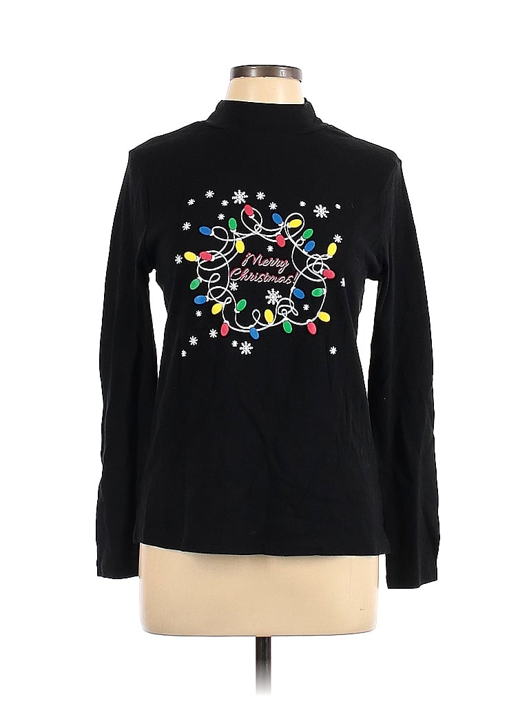 White Stag 100 Cotton Solid Black Long Sleeve Turtleneck Size L 52