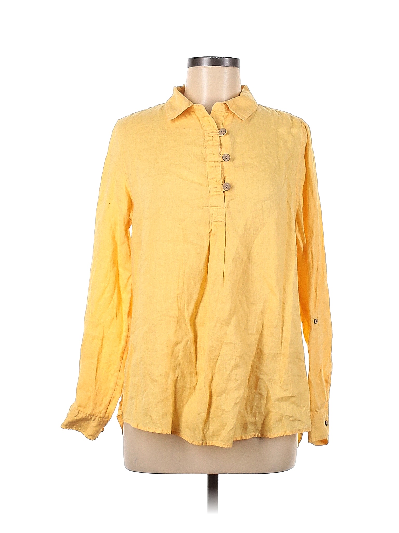 Sigrid Olsen 100% Linen Colored Yellow Long Sleeve Henley Size M - 91% off | thredUP